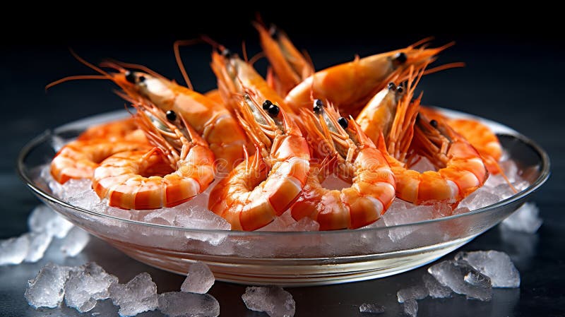 Boiled Shrimp on Ice in a Plate on the Table. Generative AI Stock ...