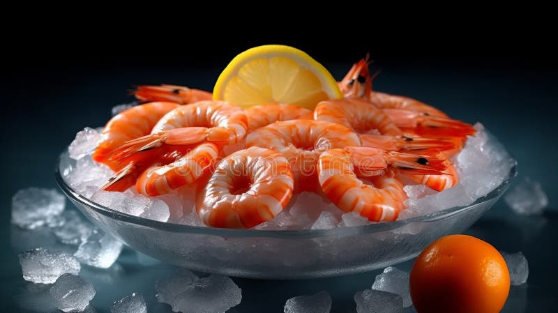 Boiled Shrimp on Ice in a Plate on the Table. Generative AI Stock ...