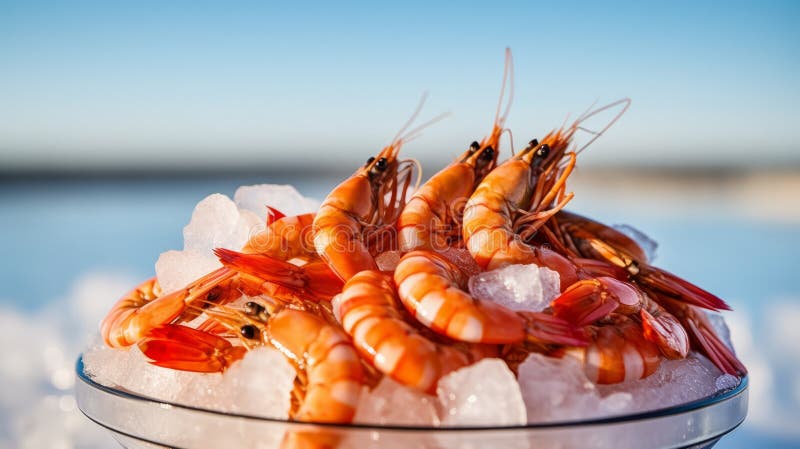 Boiled Shrimp on Ice in a Plate on the Table. Generative AI Stock ...