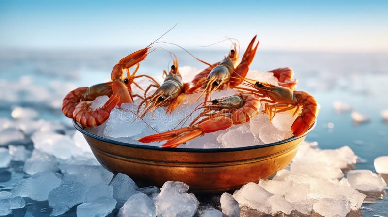 Boiled Shrimp on Ice in a Plate on the Table. Generative AI Stock ...