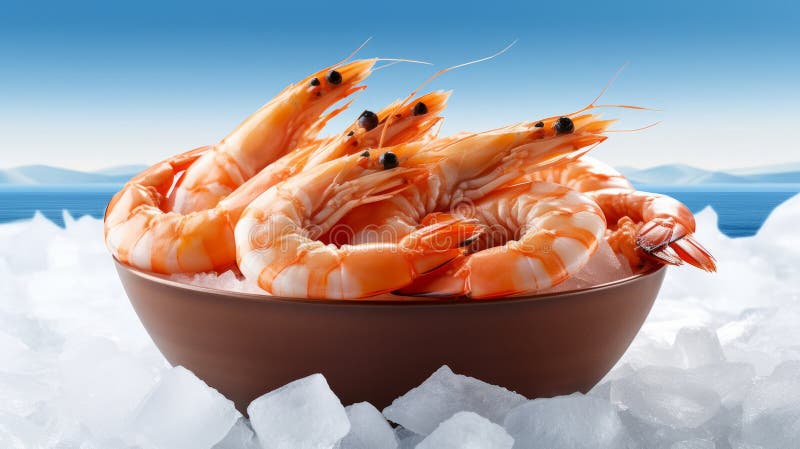 Boiled Shrimp on Ice in a Plate on the Table. Generative AI Stock ...
