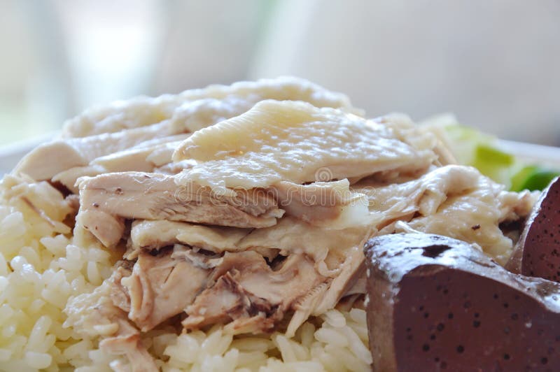 Boiled Slice Chicken Topping on Rice Stock Photo - Image of food ...