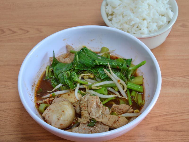 Boiled Slice Pork in Brown Soup Eat with Rice Stock Image - Image of ...
