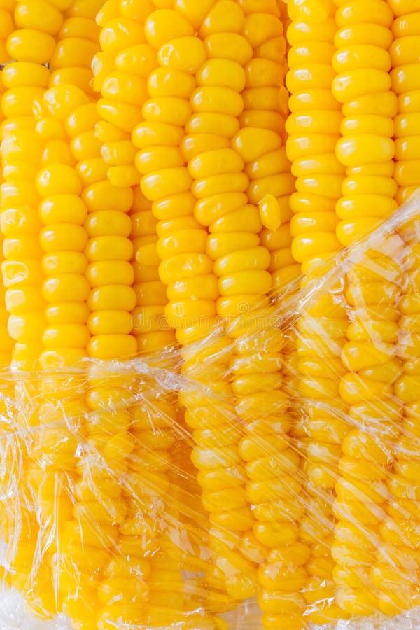 Boiled Sweet Corn in Plastic Wrapped Package. Stock Image - Image of ...