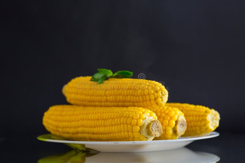 Boiled Sweet Delicious Corn in a Plate Stock Image - Image of grains ...