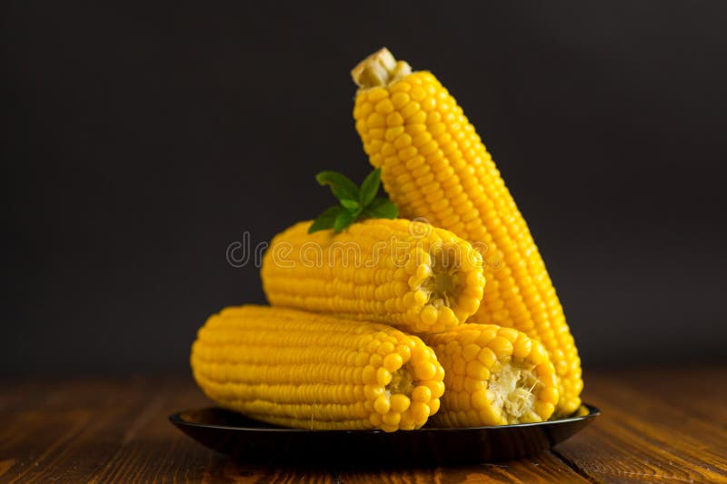 Boiled Sweet Delicious Corn in a Plate Stock Image - Image of brown ...