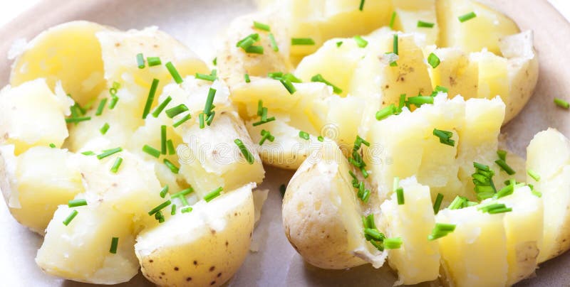 Boiled Unpeeled Potatoes with Chives Stock Image - Image of dish ...