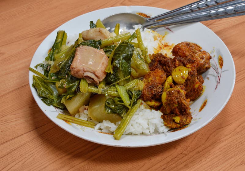 Boiled Vegetable and Stir Fried Curry Pork Rib Stock Photo - Image of ...