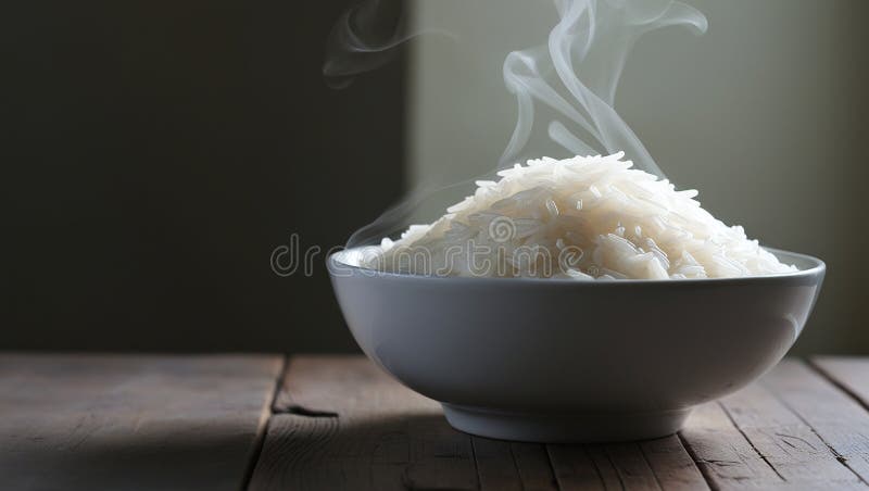 Bowl of Boiled Jasmine White Rice on Table, Minimalistic Photo Stock ...