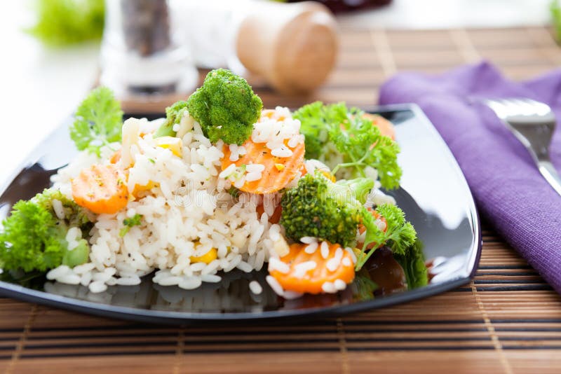 Boiled White Rice with Vegetables Stock Image - Image of studio ...