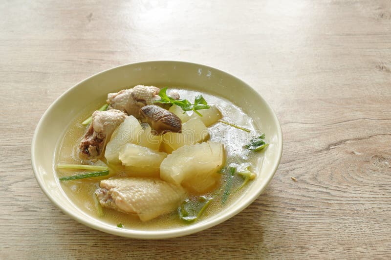 Boiled Winter Melon Chicken with Mushroom Soup on Plate Stock Image ...