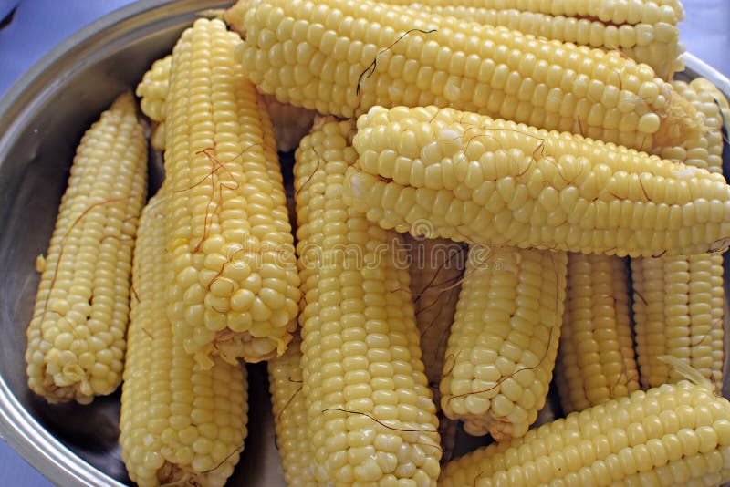 Boiled Yellow Corn on Platter Close Up. Stock Photo - Image of ...