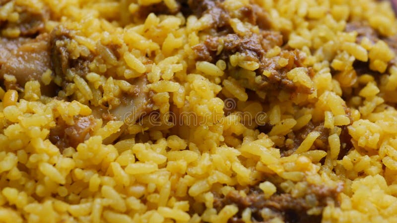 Boiled Yellow Rice with Meats on a Plate Stock Footage - Video of lamb ...