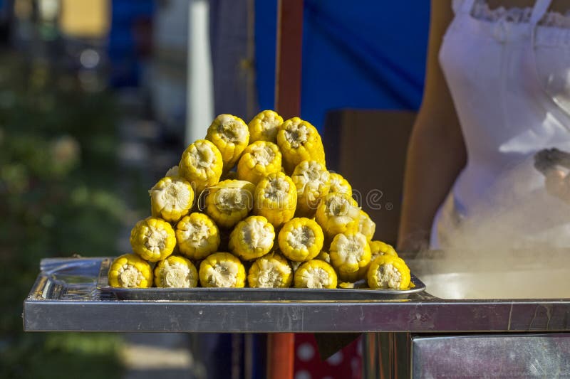 Boiled Sweet Corn Pieces with Steam Stock Image - Image of diet ...