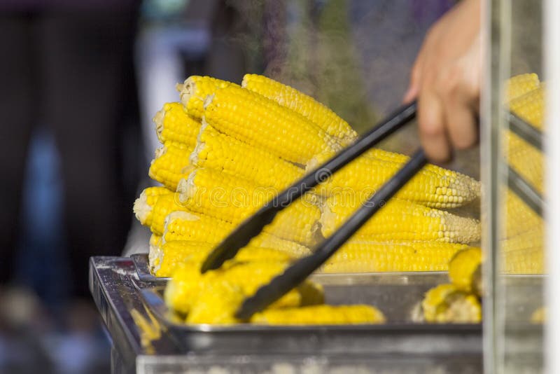 Boiled Sweet Corn Pieces with Steam Stock Photo - Image of detail ...