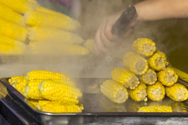 Boiled Sweet Corn Pieces with Steam Stock Image - Image of organic ...