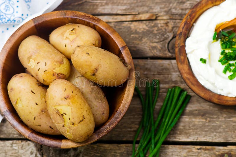 Boiled Young Potato with Cottage Cheese Sauce Stock Photo - Image of ...