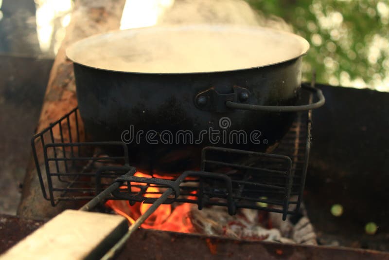 Boiler on the Bonfire, Cooking Outdoors Stock Photo - Image of ...