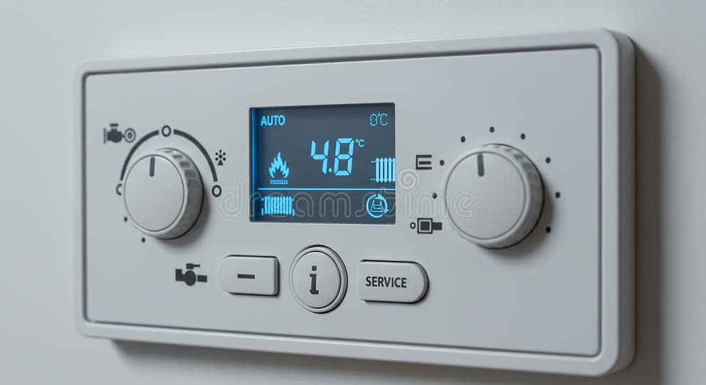 Boiler Control Panel Displaying 4.8?C in Auto Mode for Heating and ...