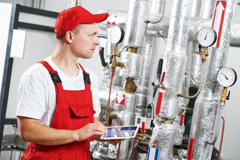 Boiler Heating System Inspection Stock Photo - Image of craftsman ...