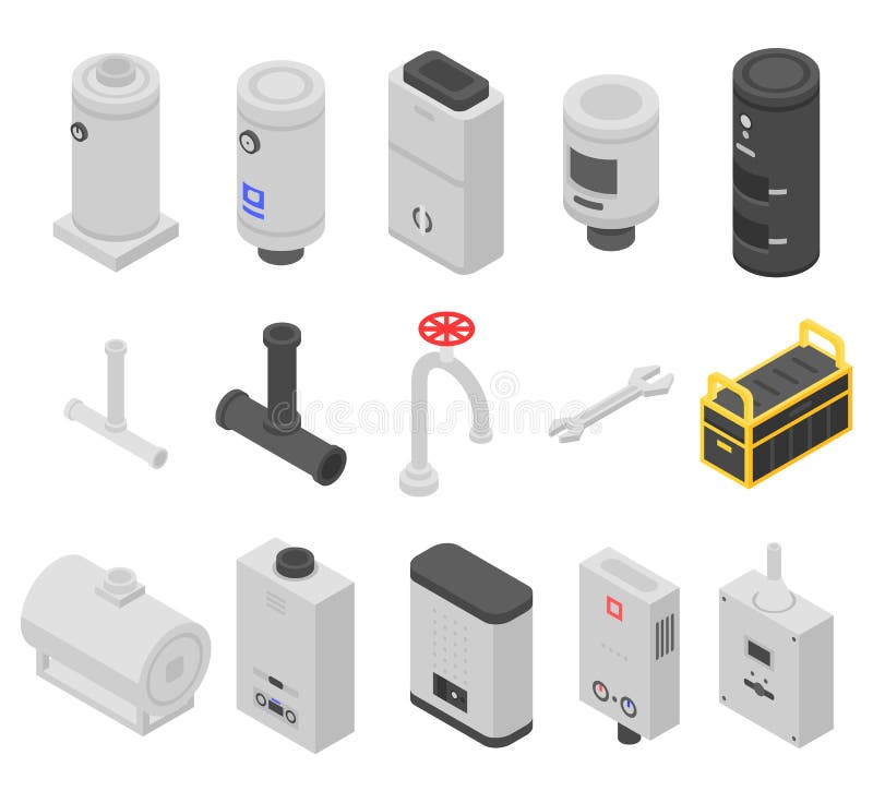Boiler Icons Set, Isometric Style Stock Vector - Illustration of ... Boiler Icons Set, Isometric Style Stock Vector - Illustration of ...