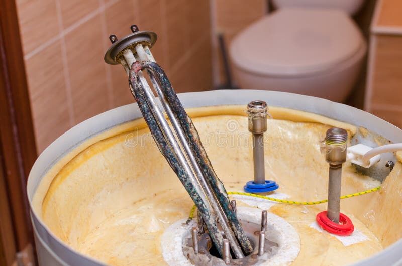 Boiler Repair, Replacement of Broken Water Heating Element Stock Image ...