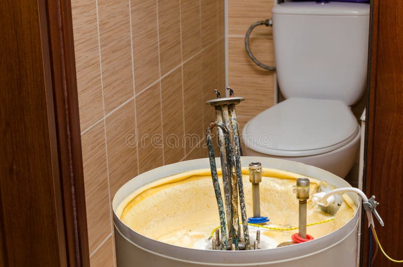 Boiler Repair, Replacement of Broken Water Heating Element Stock Image ...