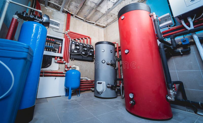 Boiler Room with Heating and Cooling Home System Technologies Stock ...