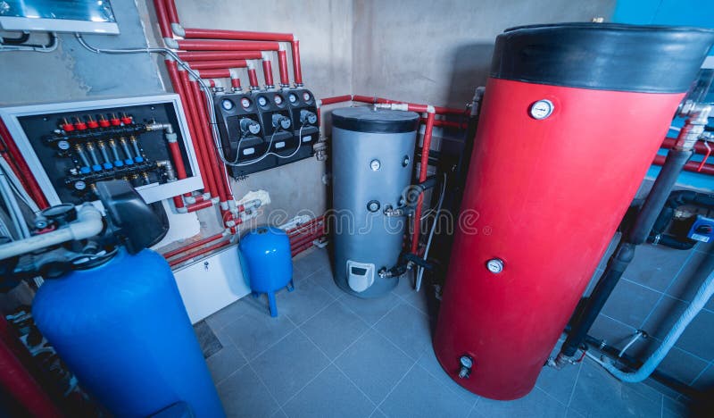 Boiler Room with Heating and Cooling Home System Technologies Stock ...
