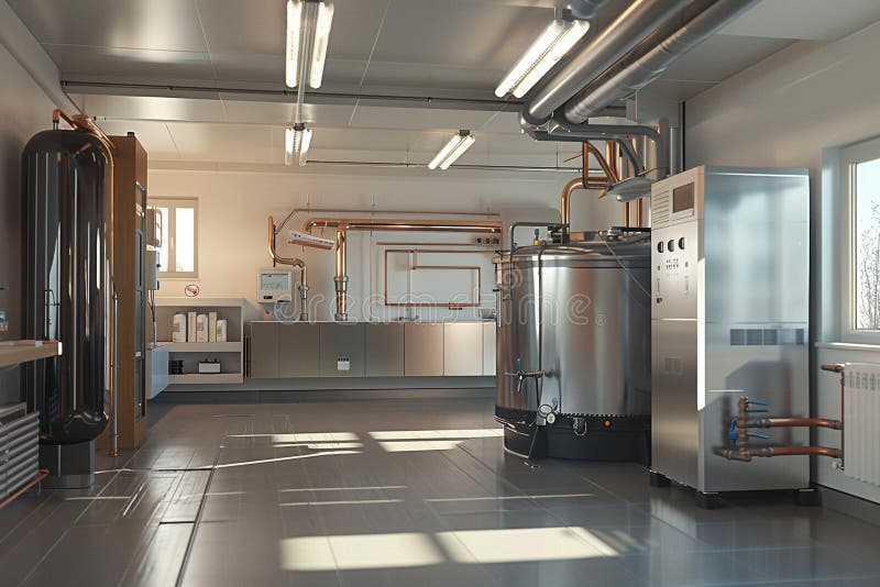 Boiler Room Interior with Modern Heating and Space Heating System Stock ...