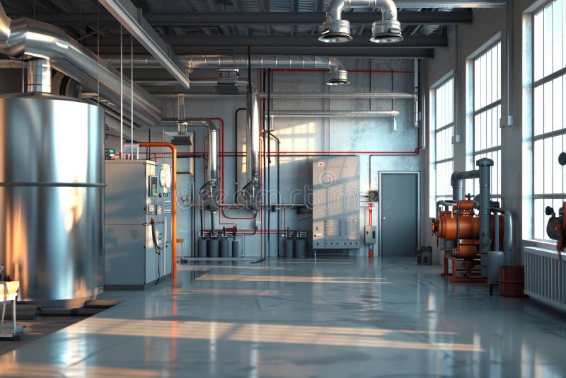 Boiler Room Interior with Modern Heating and Space Heating System Stock ...