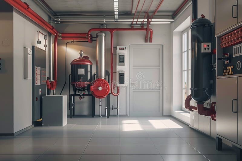 Boiler Room Interior with Modern Heating and Space Heating System Stock ...