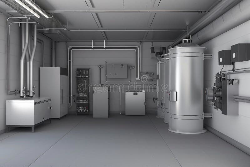 Boiler Room Interior with Modern Heating and Space Heating System Stock ...