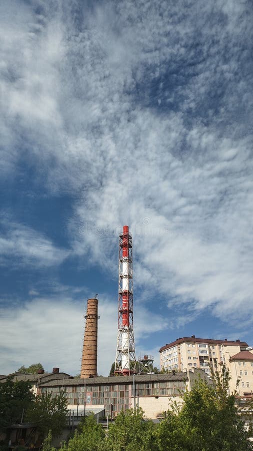 Boiler Room in a Residential Area Against the Backdrop of a Sky with ...