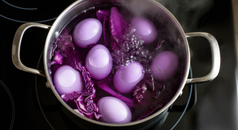 Boiling Eggs in Purple Cabbage Water for Natural Dyeing. Easter ...