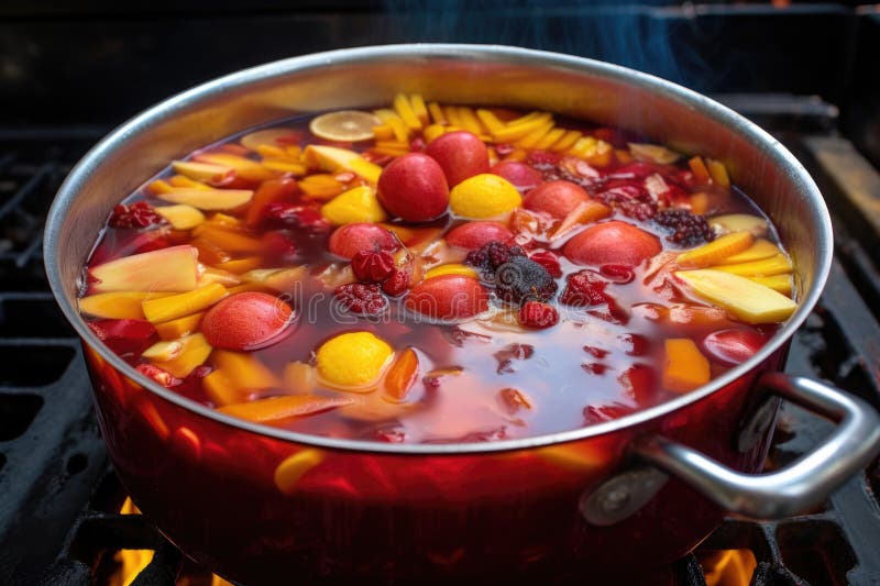 Boiling Fruit Mix in Large Pot for Jam Preparation Stock Illustration ...