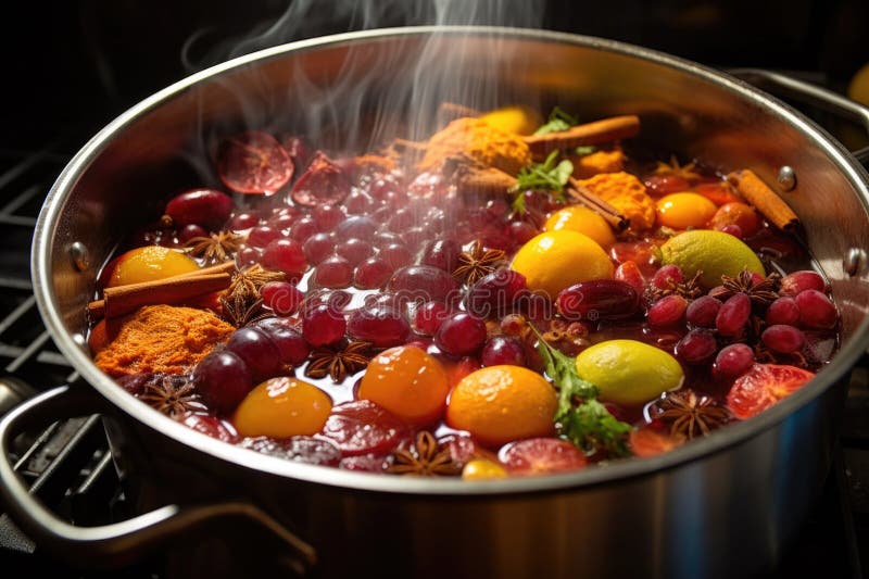 Boiling Fruit Mix in Large Pot for Jam Preparation Stock Image - Image ...