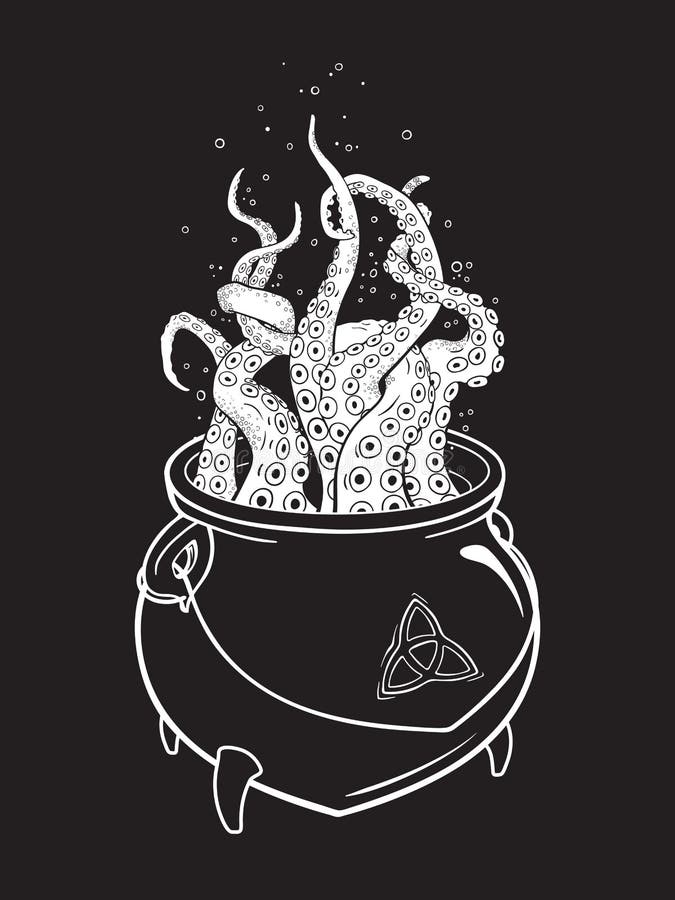 Boiling Magic Cauldron Vector Illustration. Hand Drawn Wiccan Design ...