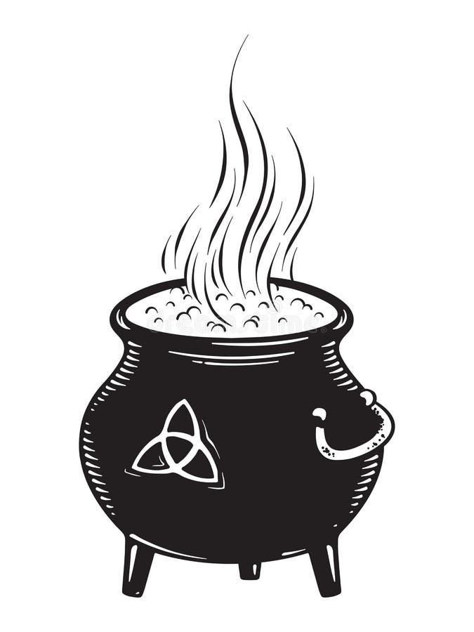 Boiling Magic Cauldron Vector Illustration. Hand Drawn Wiccan Design ...