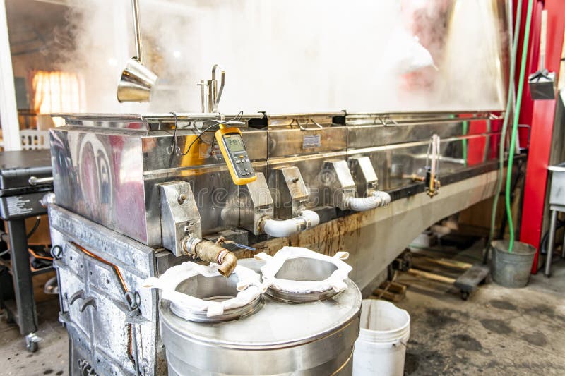 Boiling Maple Syrup Sap Boiling Pans with Steam Stock Image - Image of ...