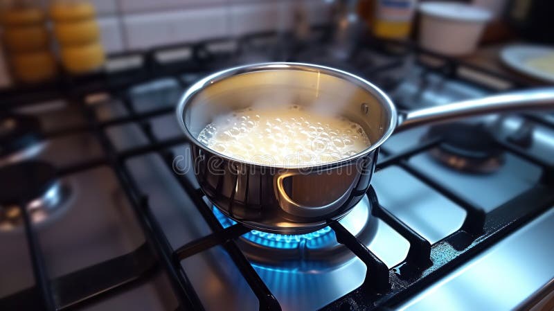 Boiling Milk in Saucepan on the Stove Stock Illustration - Illustration ...