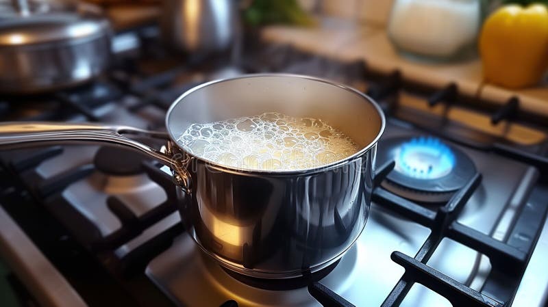 Boiling Milk in Saucepan on the Stove Stock Illustration - Illustration ...