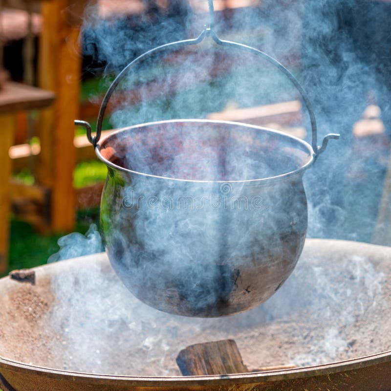 Boiling Tea with a Pot Over a Bushcraft Campfire. Primitive Survival ...