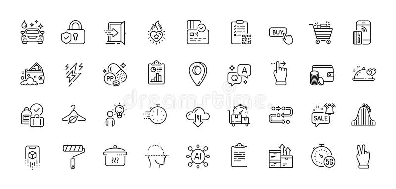 Boiling Pan, Shopping Cart and Qr Code Line Icons Pack. for Web App ...