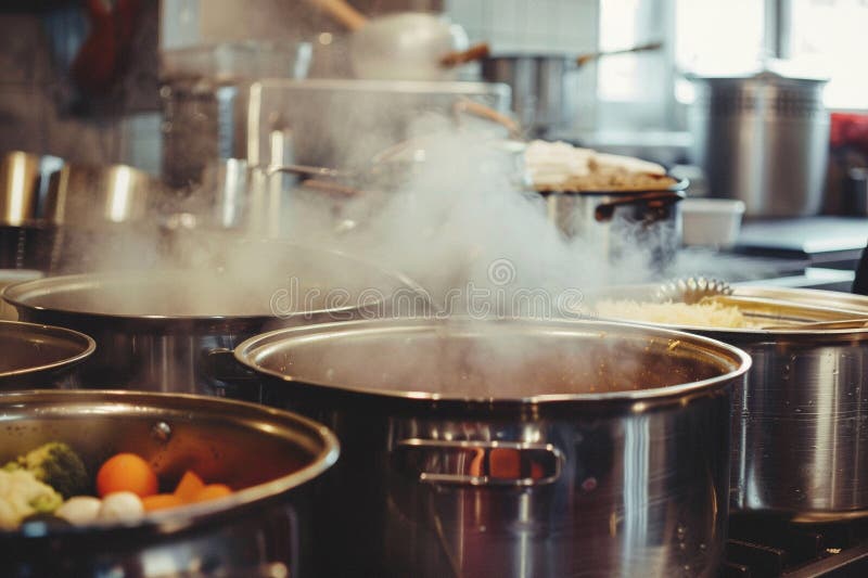 Boiling Pots in a Kitchen stock illustration. Illustration of chef ...