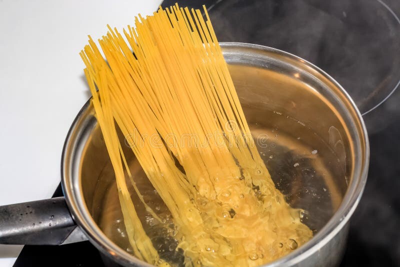Boiling Spaghetti in Cooking Pot Stock Photo - Image of domestic ...