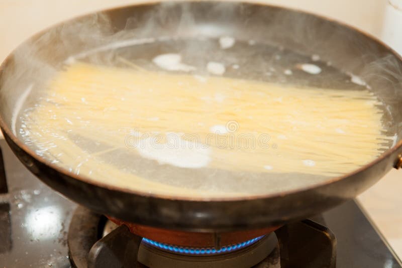 Boiling Spaghetti Pasta in a Skillet Stock Image - Image of eating ...