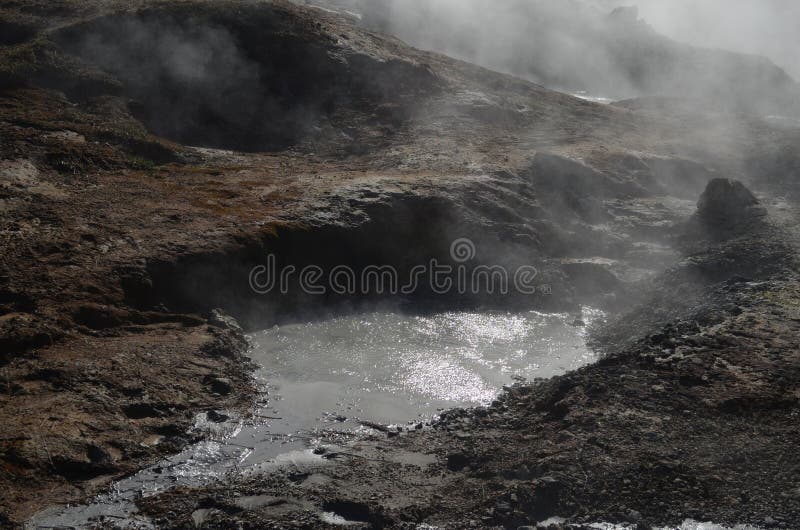 Boiling and Steaming Mud in Natural Hot Spring Stock Photo - Image of ...