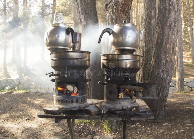 Boiling tea at outdoors stock photo. Image of tranquil - 63381514
