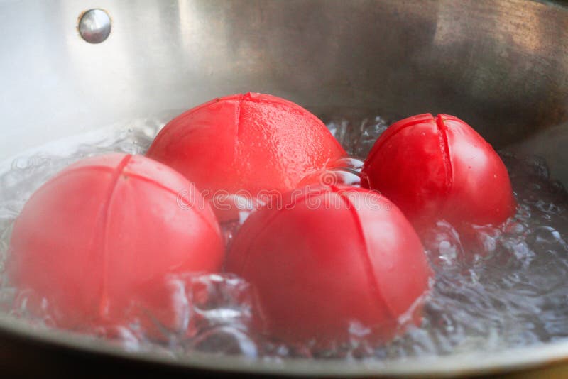 Boiling Tomatoes in Hot Water Stock Image - Image of board, bowl: 156935449